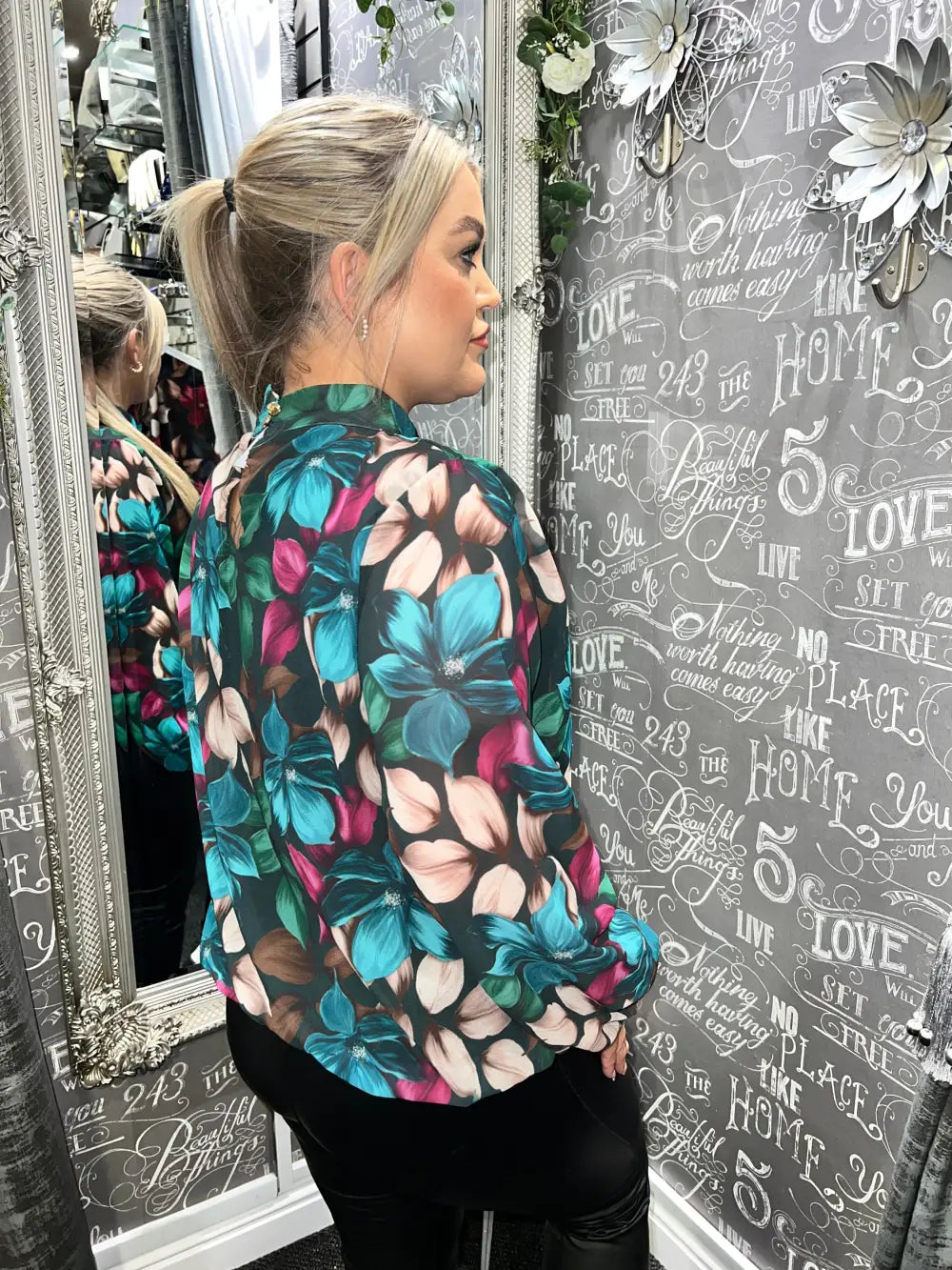 Lilly Floral Bubblehem Blouse TEAL - Quirky Boutique – Quirky Boutique