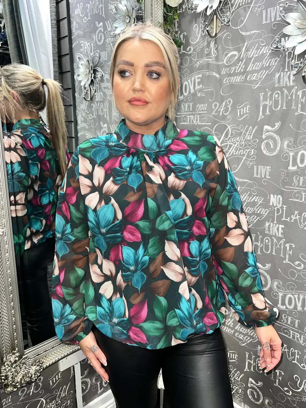 Lilly Floral Bubblehem Blouse TEAL - Quirky Boutique – Quirky Boutique