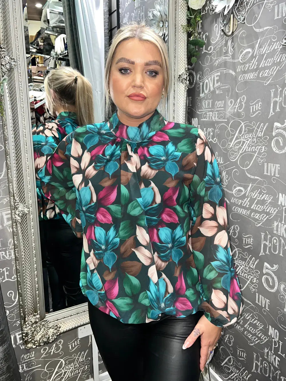Lilly Floral Bubblehem Blouse TEAL - Quirky Boutique – Quirky Boutique