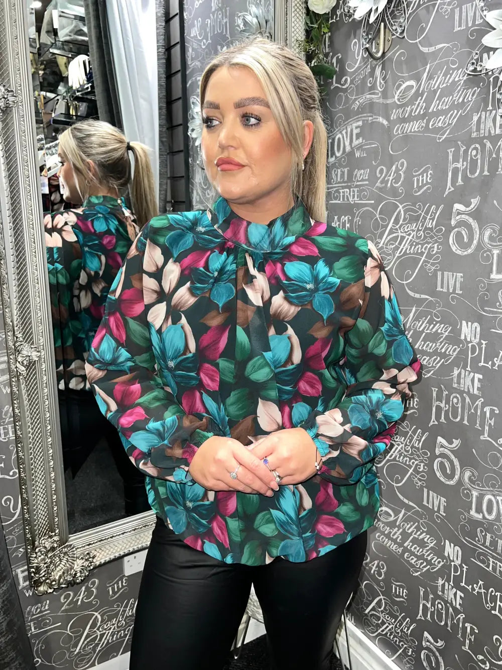 Lilly Floral Bubblehem Blouse TEAL - Quirky Boutique – Quirky Boutique